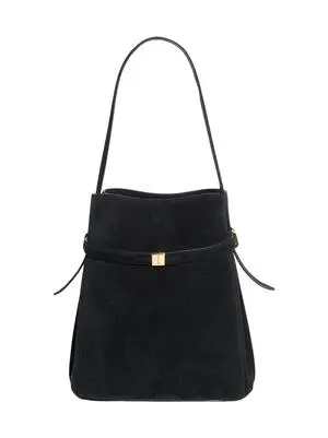 TOTEME Belted Suede Bucket Bag - Black