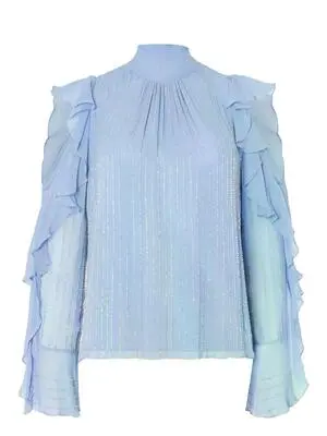 TEMPERLEY LONDON Embellished Ruffled-sleeve Blouse - Blue