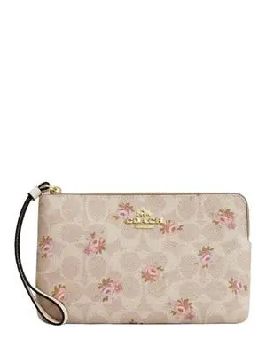 COACH Large Corner Zip Wristlet In Signature Canvas - Gold/sand Multi