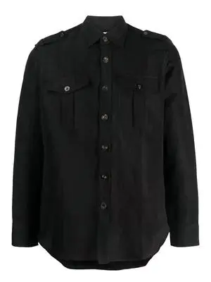 PT TORINO Long-sleeves Cotton-linen-blend Shirt - Black