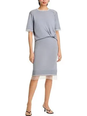 3.1 Phillip Lim Short Sleeve Draped Knit Dress With Chiffon Combo - Grey Melange