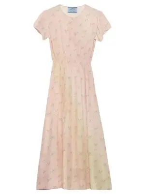 Prada Floral Pongé Midi Dress - Pink