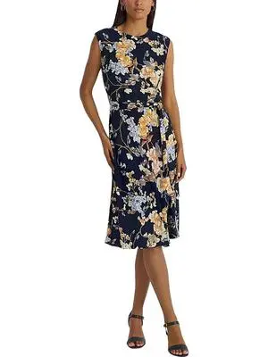 Ralph Lauren Floral-print Fitted Midi Dress - Blue