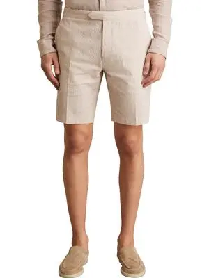 REISS Seersucker Stripe Tailored Shorts - Oatmeal/white