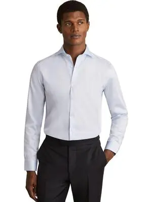 REISS Storm Slim Fit Cotton Double-cuff Shirt - Soft Blue