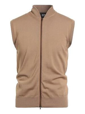 Alpha Studio ALPHA STUDIO Merino Wool Sleeveless Zip-Up Cardigan Camel