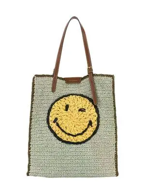 ANYA HINDMARCH Smiley-motif Woven Tote Bag - Neutrals