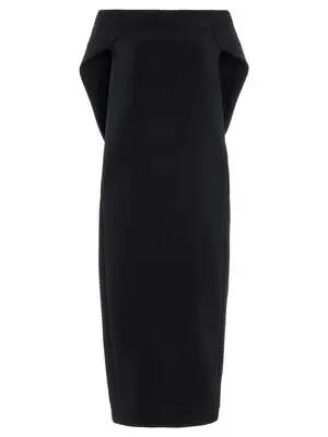 THE ROW Anitas Cape-detailed Wool Gabardine Midi Dress - Black