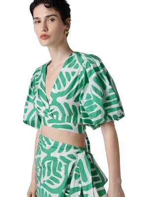 Diane Von Furstenberg Luciana Cotton Poplin Wrap Top - Desert Palm Indian Green