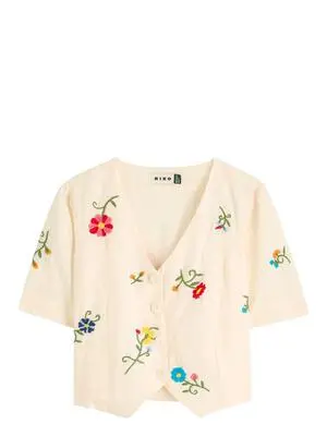 RIXO Immie Floral-Embroidered Woven Top