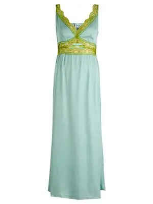 NEVER FULLY DRESSED Mimi Lace-trim Satin Midi Dress - Blue