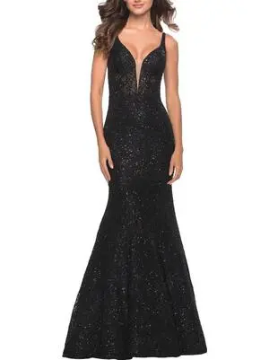 LABOMME Mermaid Beaded Lace Dress - Black