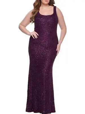 LABOMME Beaded Lace Fitted Dress With Square Neckline - Dark Berry