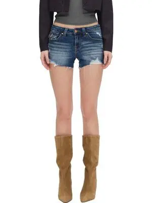BAYEAS Zoe Distressed Cutoff Denim Shorts - Dark Blue