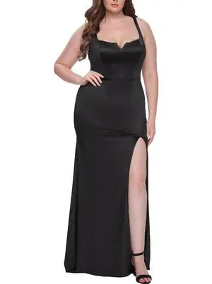 LABOMME Stretch Satin Column Dress - Black