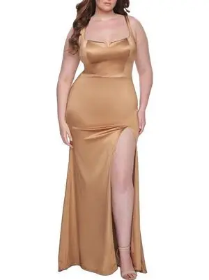 LABOMME Stretch Satin Column Dress - Bronze