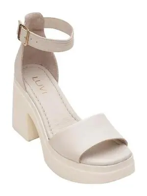 FOREVER & ALWAYS SHOES Margot Leather Platform Sandal - Beige Leather