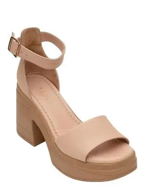 FOREVER & ALWAYS SHOES Margot Leather Platform Sandal Cream Beige Leather