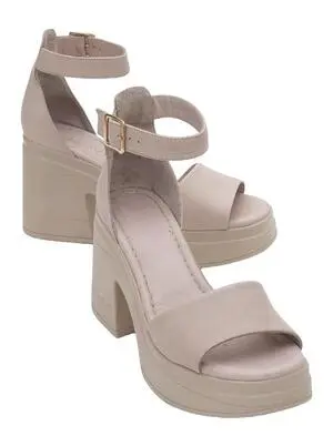 FOREVER & ALWAYS SHOES Margot Leather Platform Sandal - Dark Beige Leather