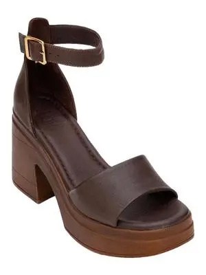 FOREVER & ALWAYS SHOES Margot Leather Platform Sandal - Dark Brown Leather