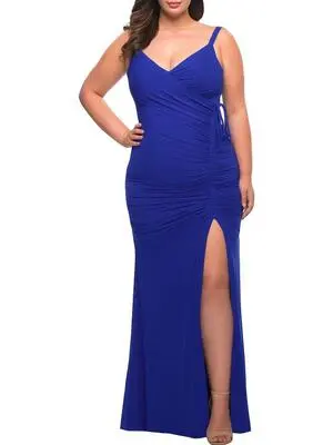 LABOMME Net Jersey Gown With Tie Side - Royal Blue