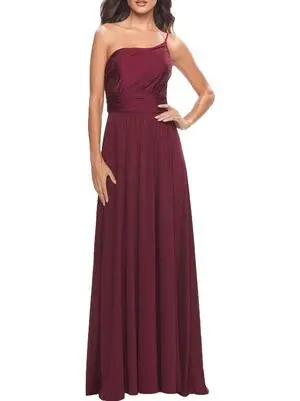 LABOMME One-shoulder Jersey Gown - Dark Berry