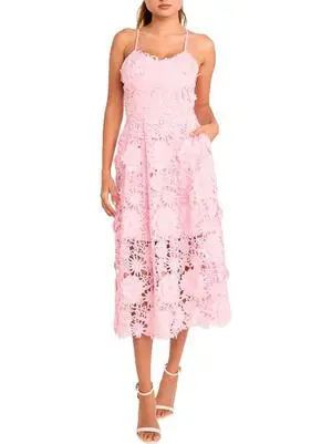 Endless Rose 3D Appliqué Midi Dress Pink