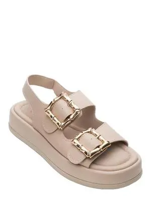 PROLOGUE SHOES Slope Double Strap Sandals Beige Faux Leather