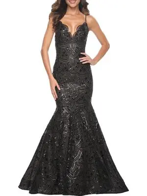 LABOMME Mermaid Sequin Gown - Black