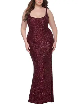 LABOMME Sequin Prom Dress With Square Neckline - Wine