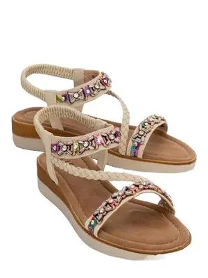 PROLOGUE SHOES Yuan Braided Strap Sandals Beige Faux Leather