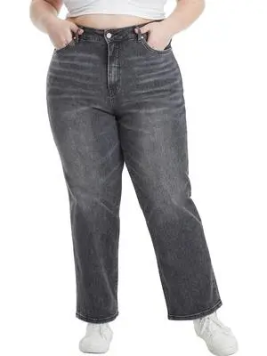 BAYEAS High-waist Straight-leg Jeans - Black Stone