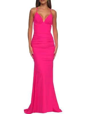 LABOMME Jersey Dress With Open Back - Neon Pink