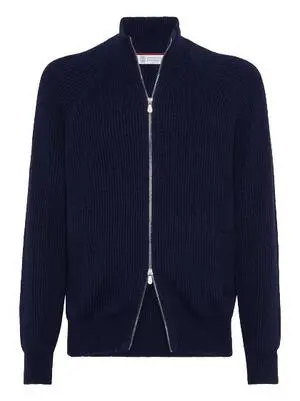 Brunello Cucinelli Zip-front Cotton Cardigan - Navy Blue