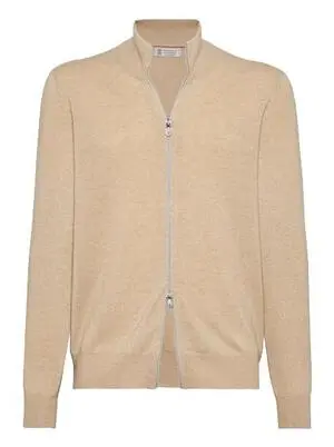 Brunello Cucinelli Zip-front Cashmere Cardigan - Natural