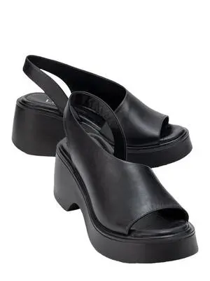 FOREVER & ALWAYS SHOES Roy Leather Wedge Sandal - Black Leather