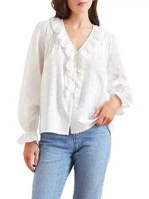 PANEROS CLOTHING Long Sleeve Chloe Swiss Dot Ruffle Shirt - Off White