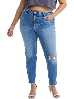 BAYEAS Ripped High-waist Ankle Skinny Jeans - Dark Blue