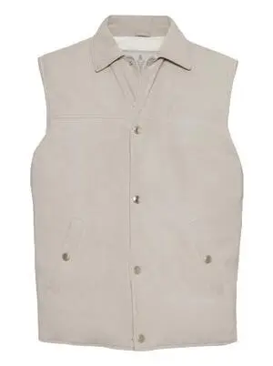 Brunello Cucinelli Suede Down Vest - Ivory