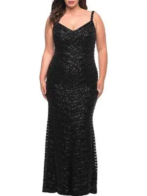 LABOMME Sequin Gown With V-neck - Black