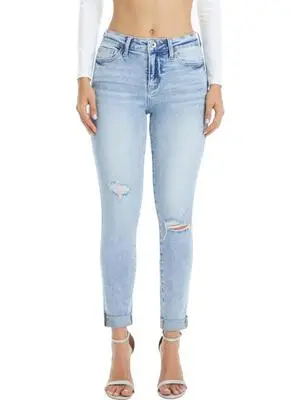 BAYEAS High-waist Cuffed Ankle Skinny Jeans - Light Blue