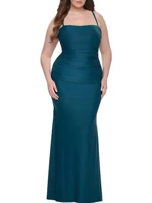 LABOMME Ruched Jersey Dress With Lace-up Back - Dark Teal
