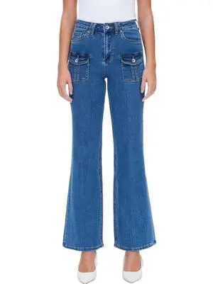 BAYEAS Flap Pocket High-waist Flare Jeans - Sleek