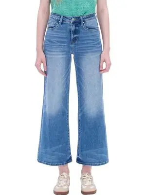 BAYEAS High-rise Wide-leg Ankle Jeans - Medium Blue
