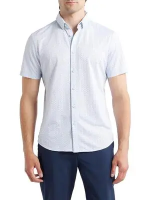 Mizzen+main Halyard Trim Fit Microprint Short Sleeve Button-up Shirt - Light Blue Trellus