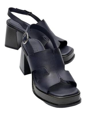 FOREVER & ALWAYS SHOES Zennia Leather Platform Sandal Navy