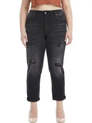 BAYEAS High-waist Cuffed Mom Jeans - Iron Black