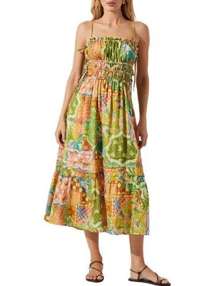 Astr The Label Elisabeth Mix Print A-line Dress - Mosaic Green Multi