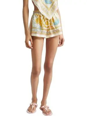 Versace Tex Barocco Cotton & Silk Voile Cover-Up Shorts Eggshell Multicolor