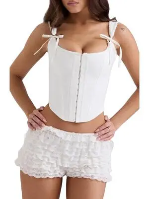 House Of Cb Kikki Bow Crop Lace-up Corset Top - White